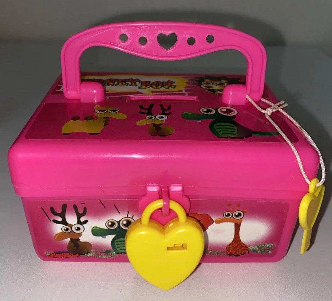 NOS Pink Money Box With Heart Lock and Key - Etsy
