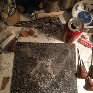 A March Night Original Lino Print of Boxing Hares Limited Edition - Etsy UK