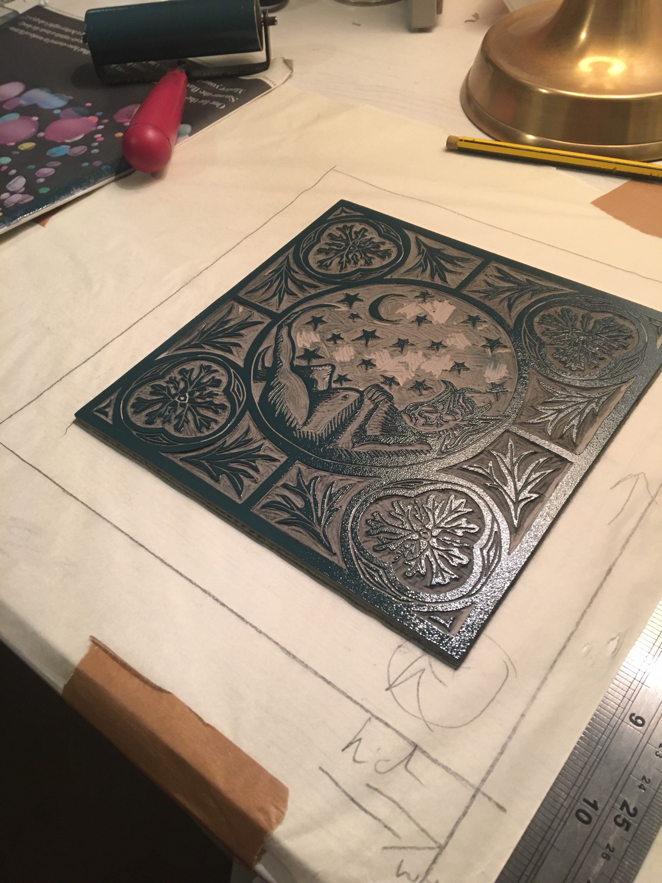 The Sleeping Gargoyle Original Lino Print Inspired by | Etsy