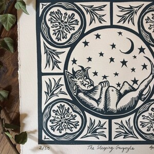 The Sleeping Gargoyle Original Lino Print Inspired by Medieval Stained ...