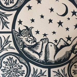 The Sleeping Gargoyle - Original Lino Print Inspired by Medieval ...