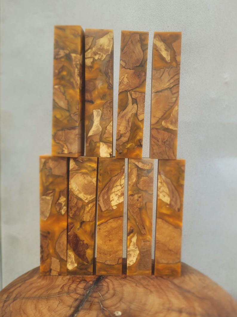 6" X 1-1/4" X 1-1/4" * Olive Burl & Epoxy Hybrid Turning Blank * Duck ...