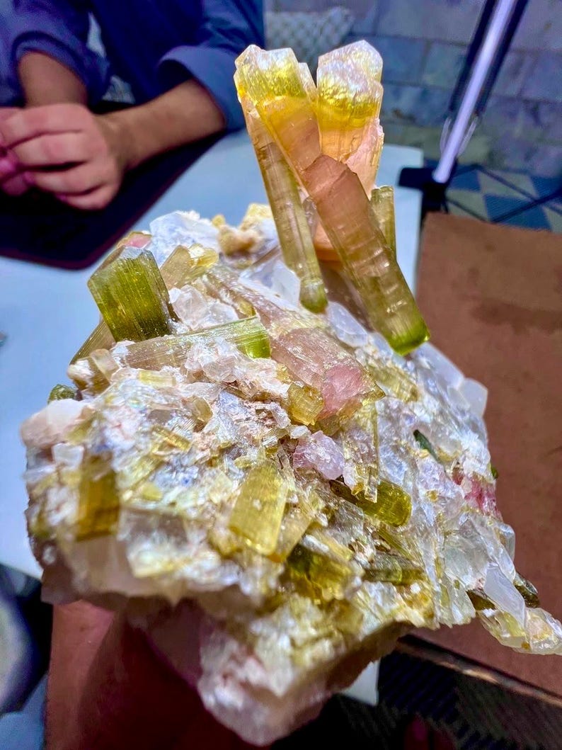 Huge Quality Watermelon Tourmaline Cluster on Quartz From Paprok Mine ...
