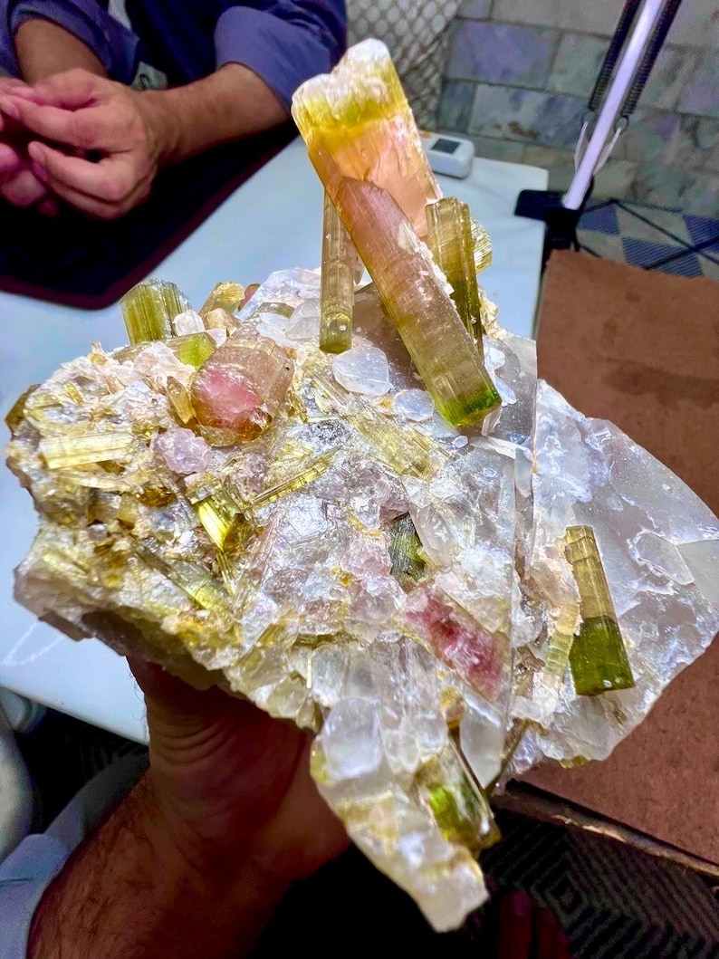 Huge Quality Watermelon Tourmaline Cluster on Quartz From Paprok Mine ...