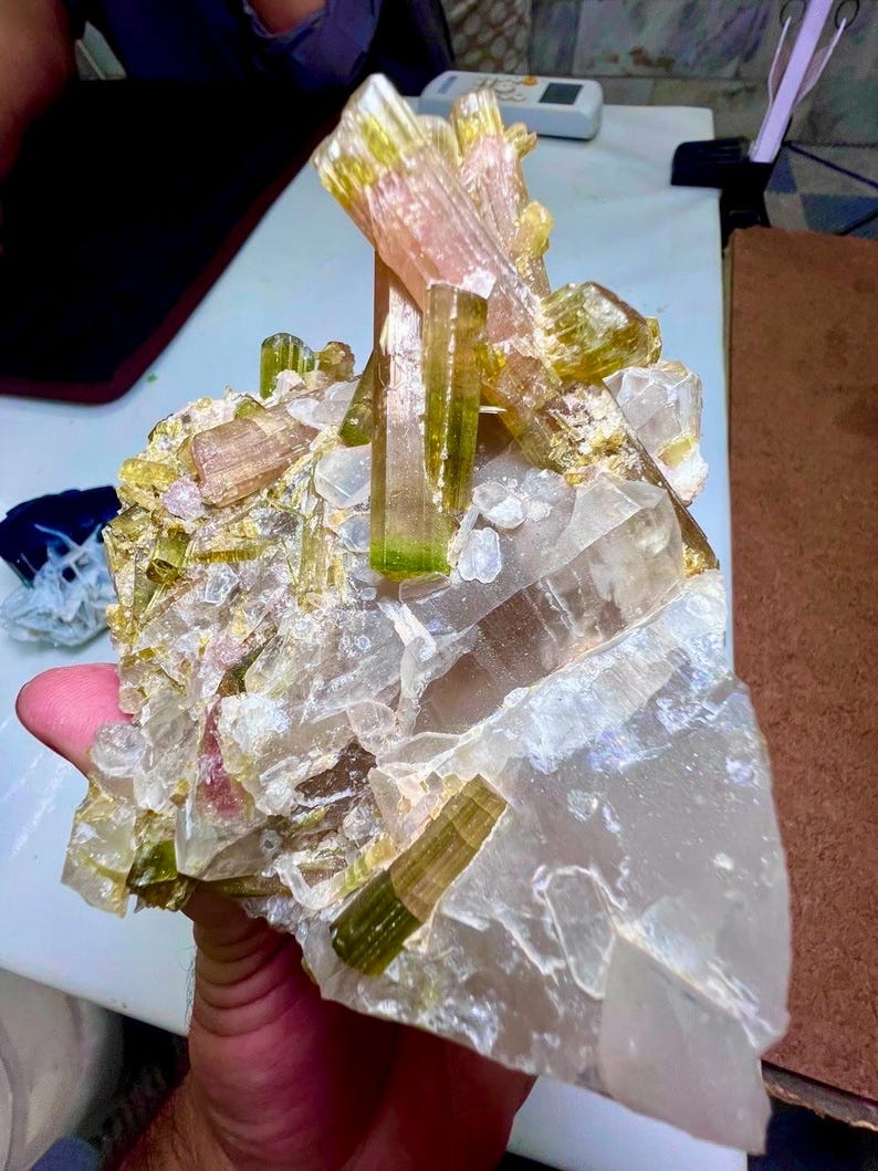 Huge Quality Watermelon Tourmaline Cluster on Quartz From Paprok Mine ...