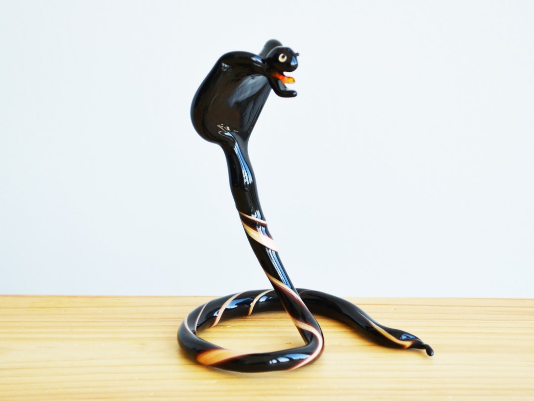 Black Glass Snake Figurine Art Glass Snake Decoration Sculpture ...