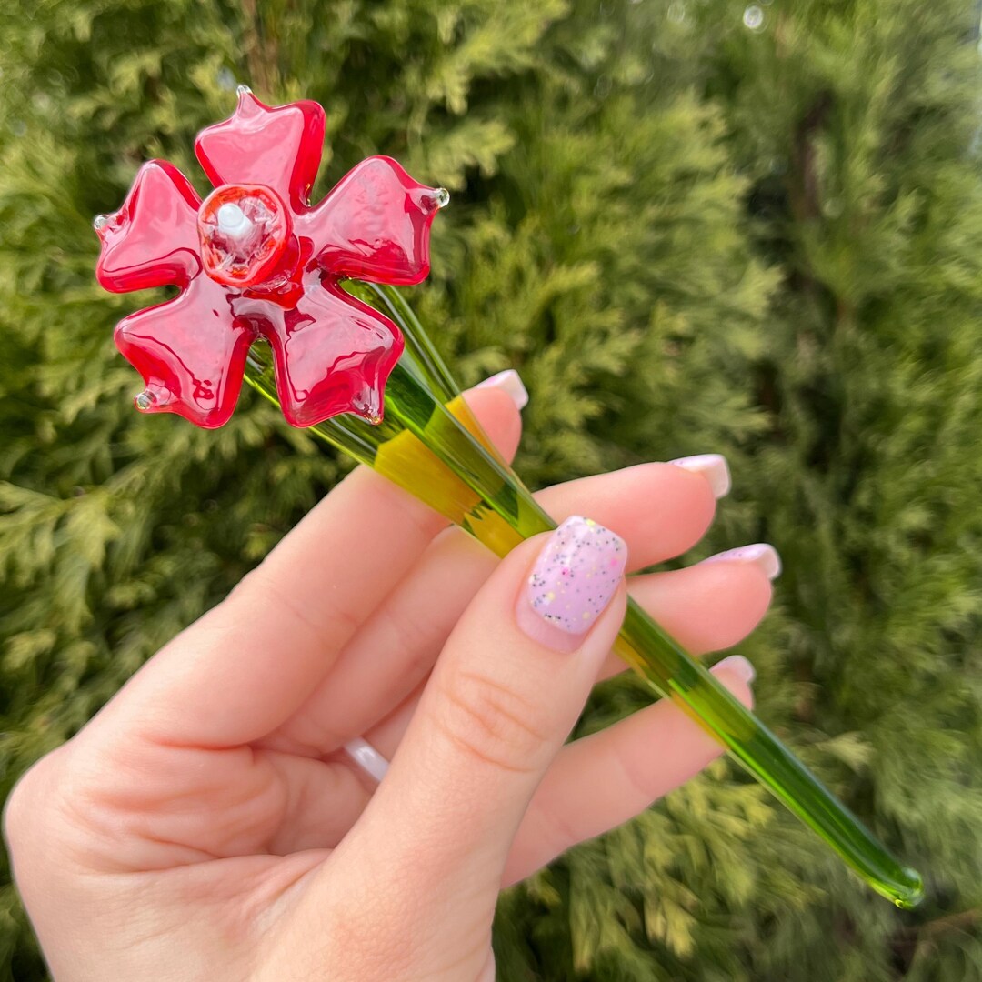 Red Glass Daffodil Figurine – Blown Flower Sculpture – Murano Glass ...