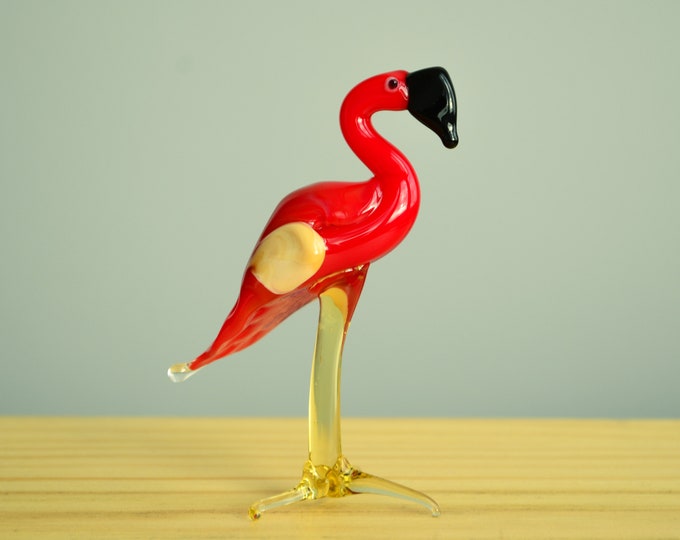 Glass Flamingo Figurine Animals Glass Flamingo Glass Miniature Art ...