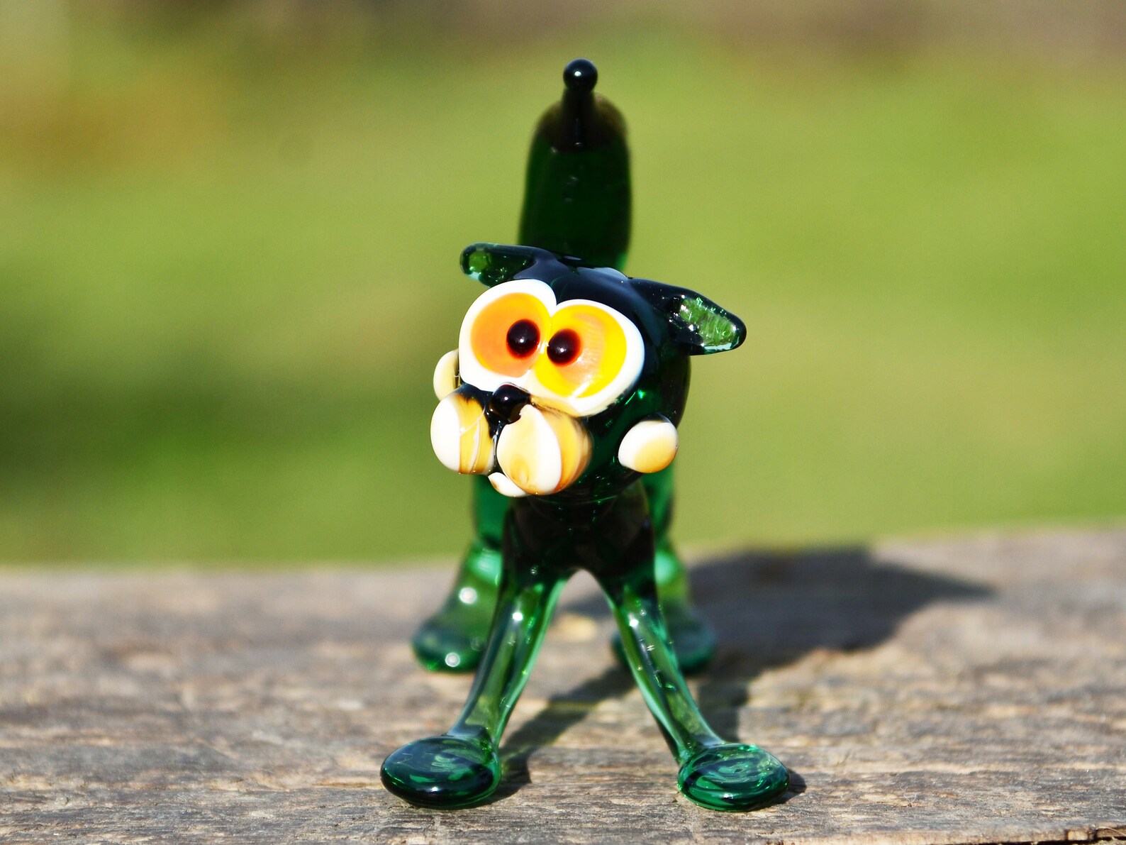 Green Glass Cat Figurine Cat Animals Glass Cat Miniature Art - Etsy