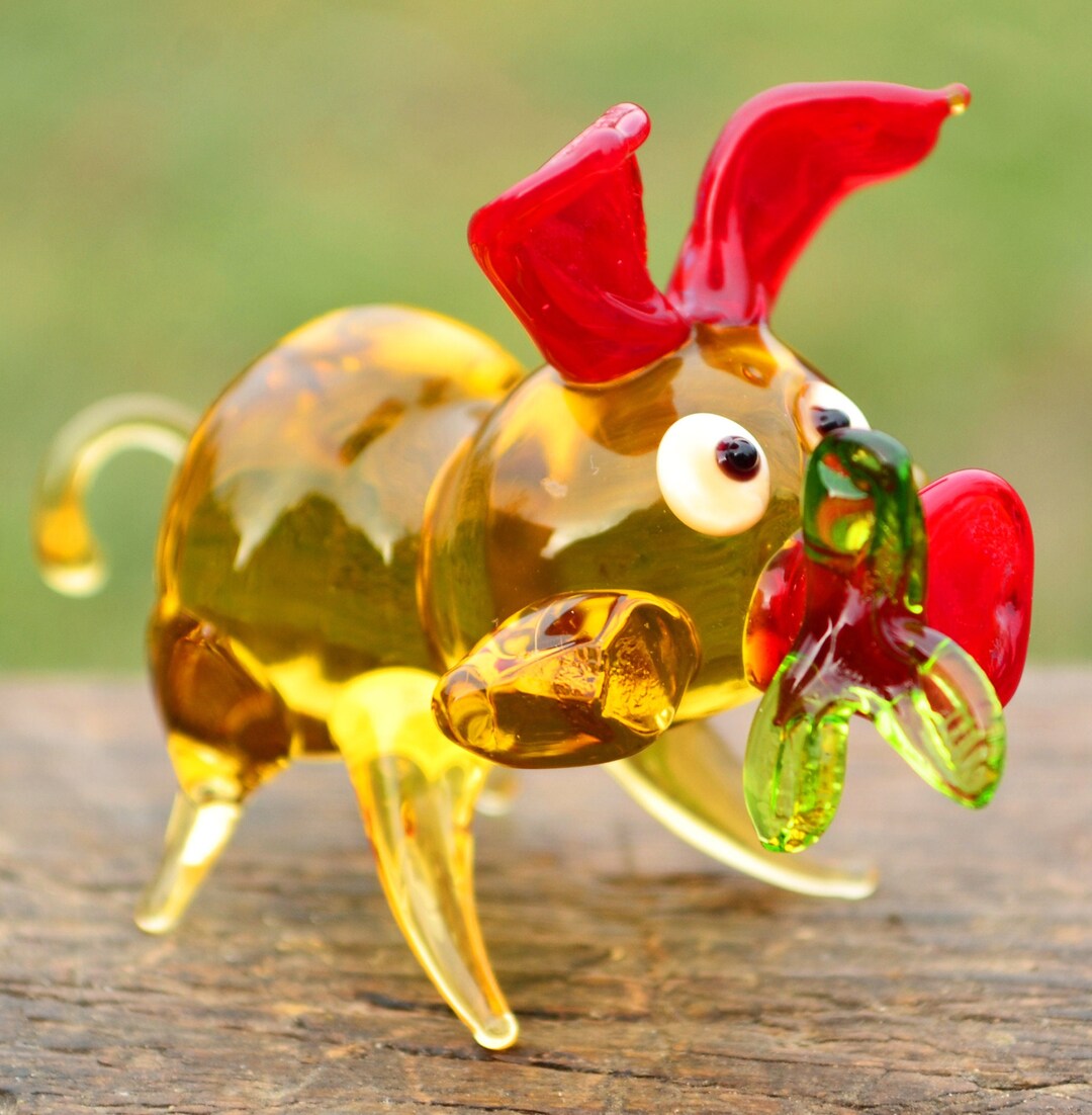Blown Glass Pig Figurine Animals Glass Pig Miniature Art Glass Pigs Toy ...