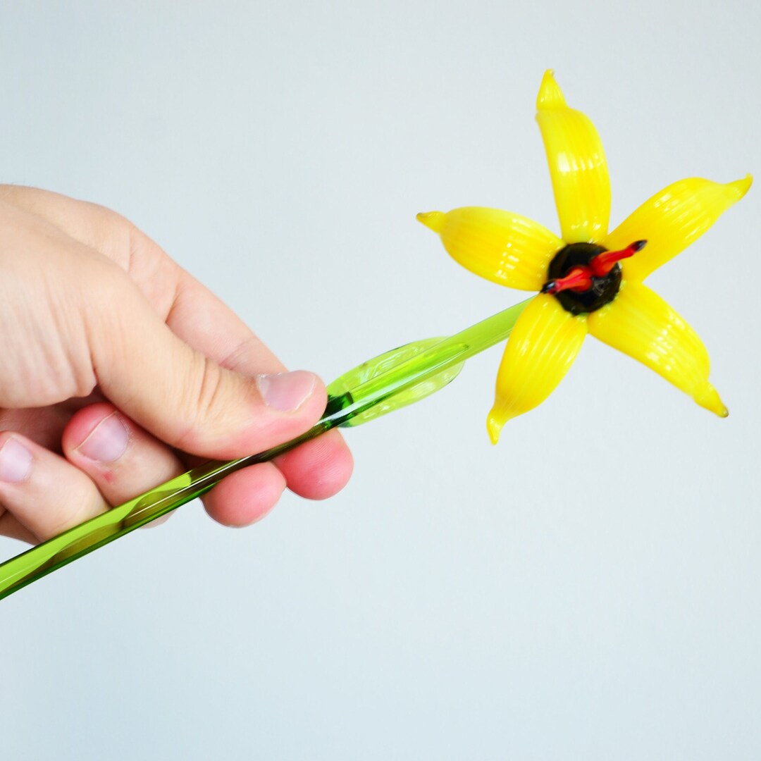 Yellow Glass Flower Figurine Blown Flower Sculpture Art Glass Murano ...