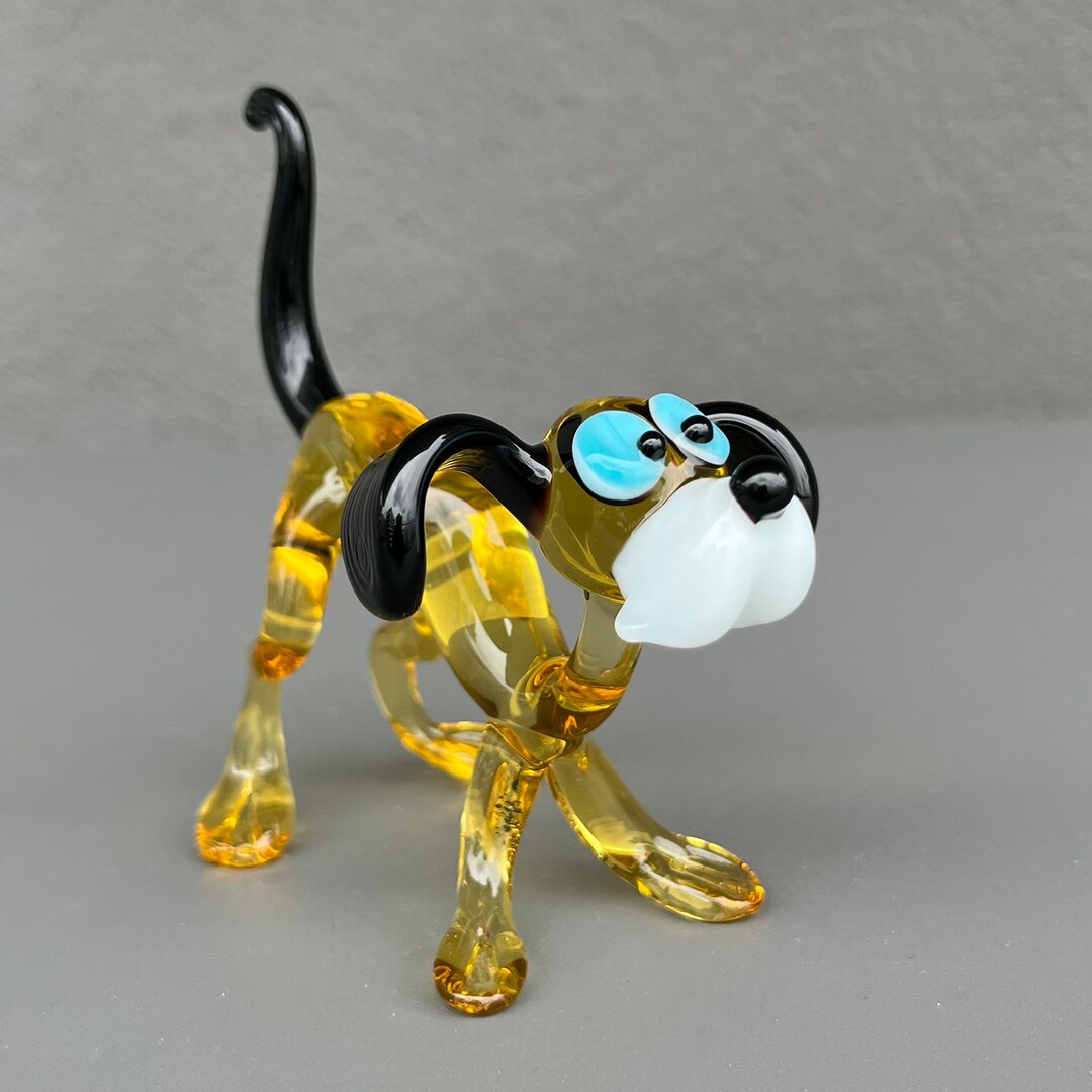 Glass Dog Figurine Dog Animals Glass Doggy Miniature Art Glass Doll ...