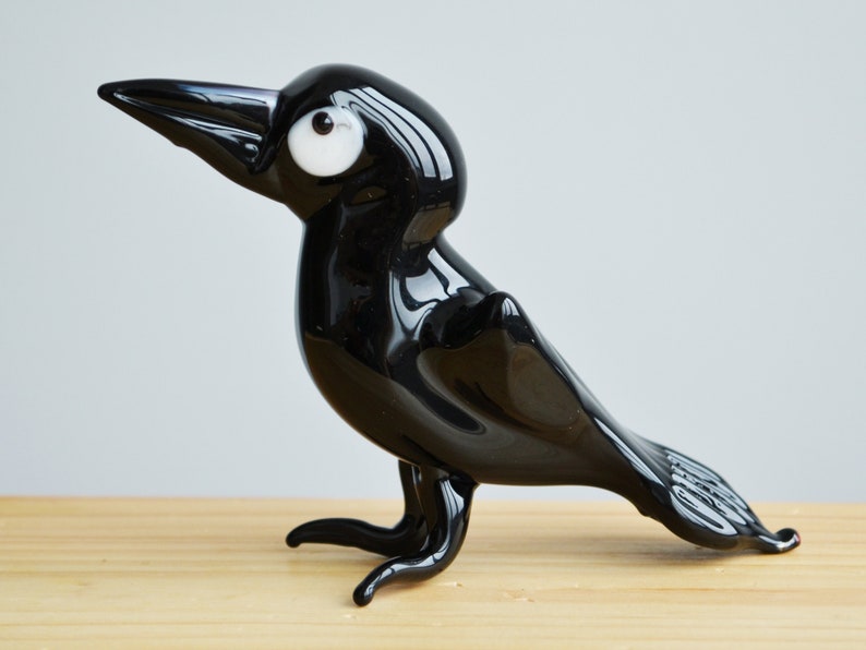 Glass Crow Statue Crow Halloween Decor Black Crow Ornament Art - Etsy