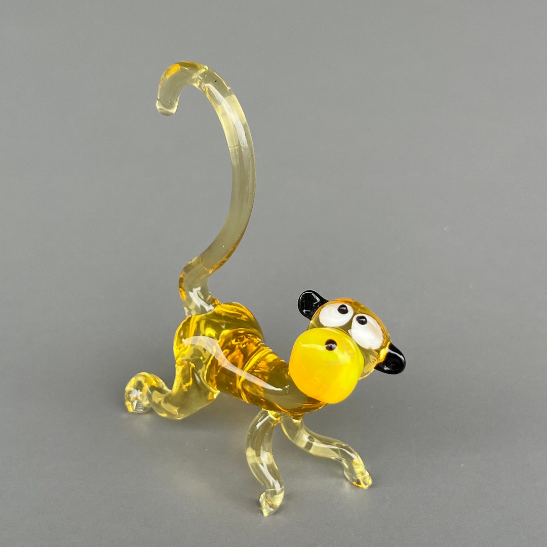 Glass Monkey Figurine Blown Yellow Glass Animal Collectible Monkey ...