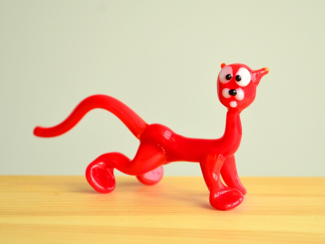 Red Cat Glass Figurine Cat Animals Glass Cat Miniature Art Glass Cat ...