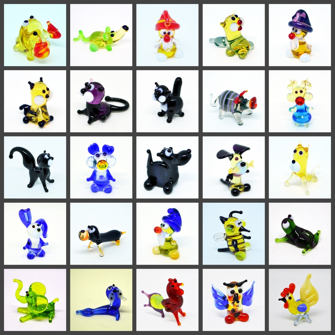 Set of 25 Glass Little Figurines - Glass Animals Ornament - Mini Glass ...
