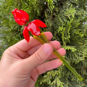 Red Glass Iris Flower Figurine – Blown Glass Sculpture – Murano Style ...