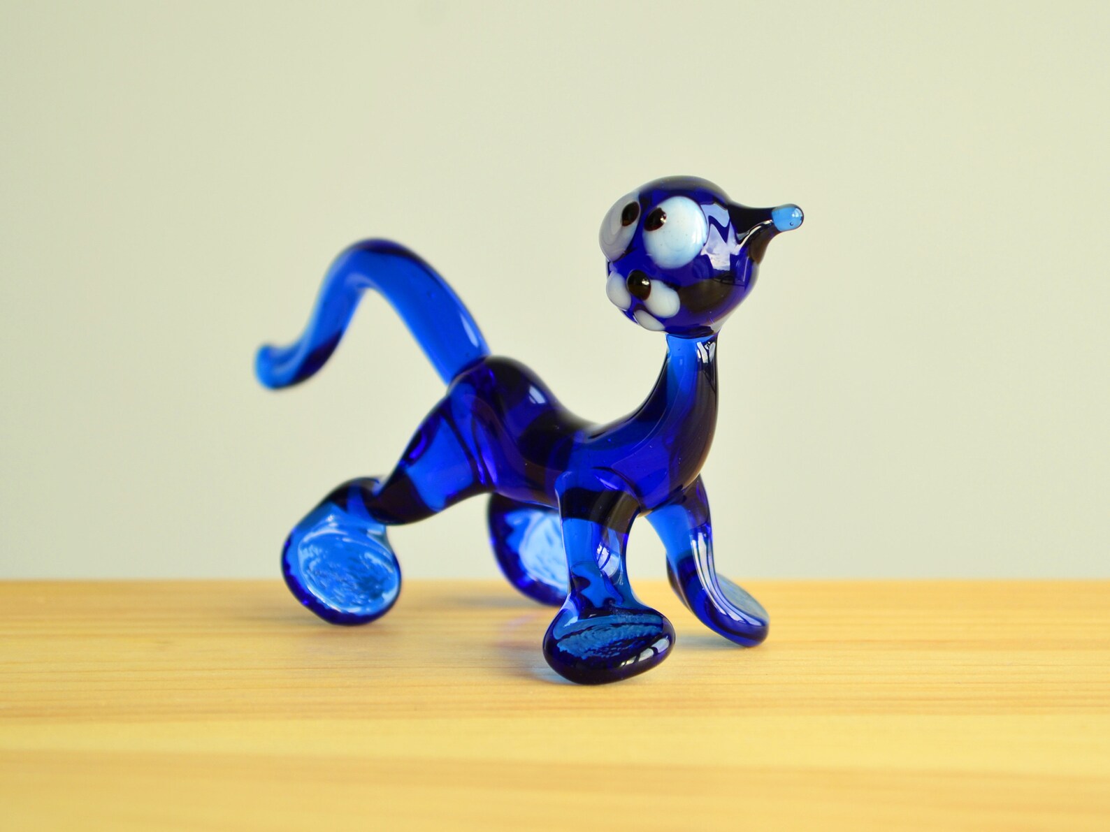 Glass Cat Figurine Blue Cat Animals Glass Kitten Miniature Art - Etsy