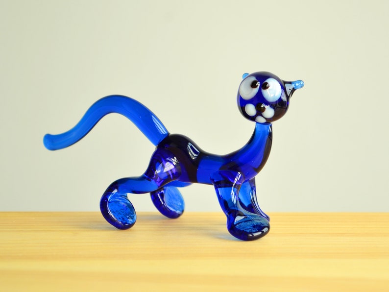 Glass Cat Figurine Blue Cat Animals Glass Kitten Miniature Art | Etsy