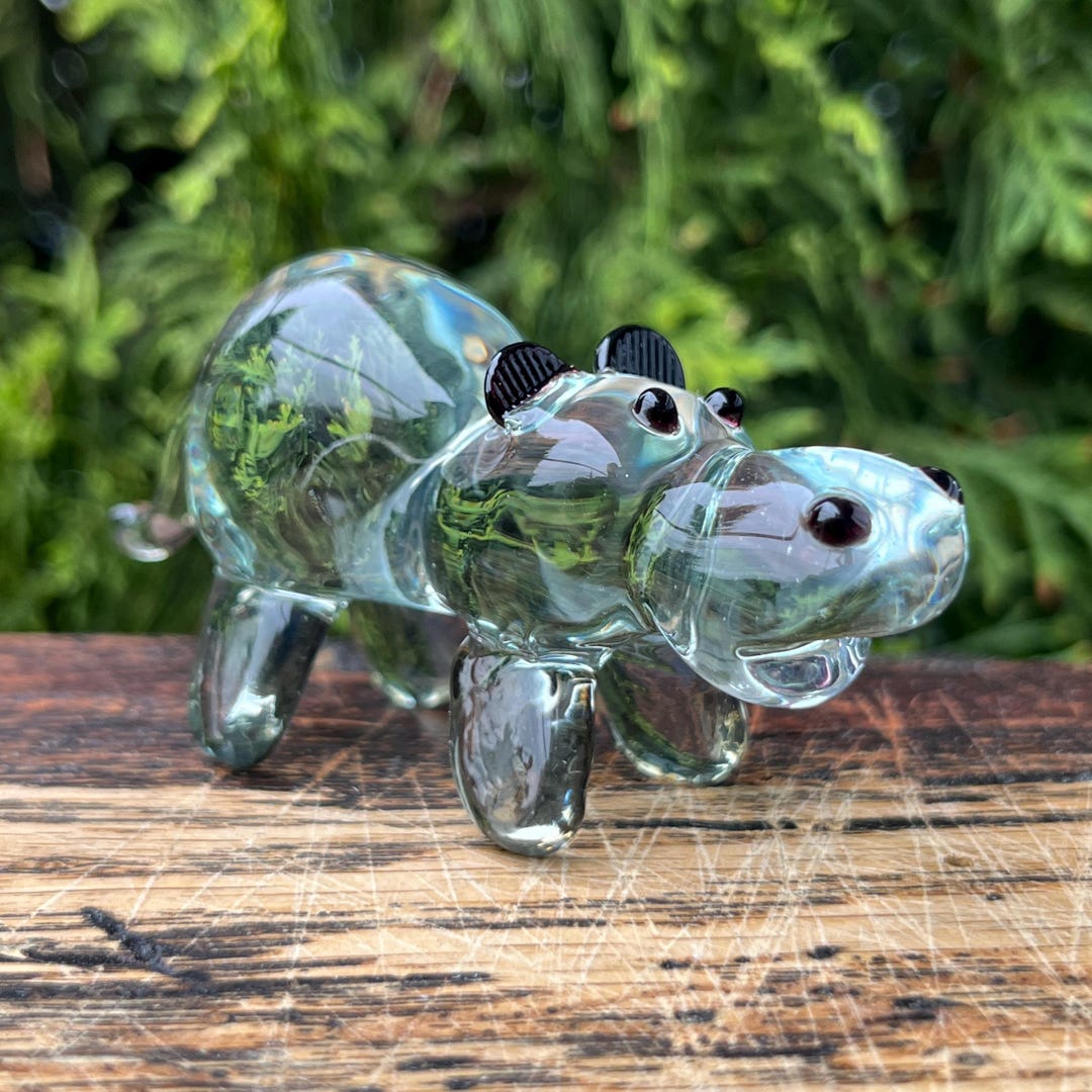 Clear Glass Hippo Figurine - Miniature Murano Style Sculpture - Etsy