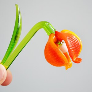 Glass Bell Flowers Orange Figurine Blown Flower Sculpture Art Glass ...