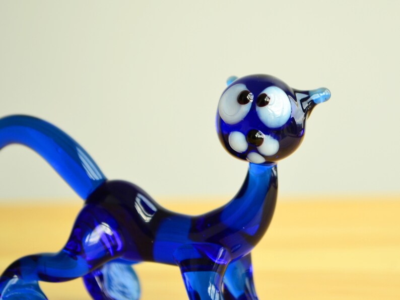 Glass Cat Figurine Blue Cat Animals Glass Kitten Miniature Art | Etsy