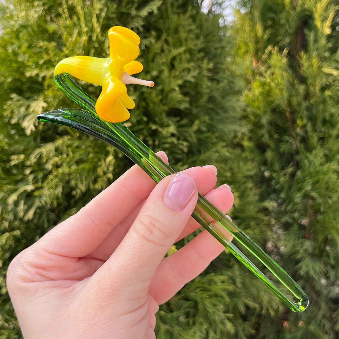 Yellow Glass Bell Flower Figurine – Blown Glass Bell Flower Sculpture ...