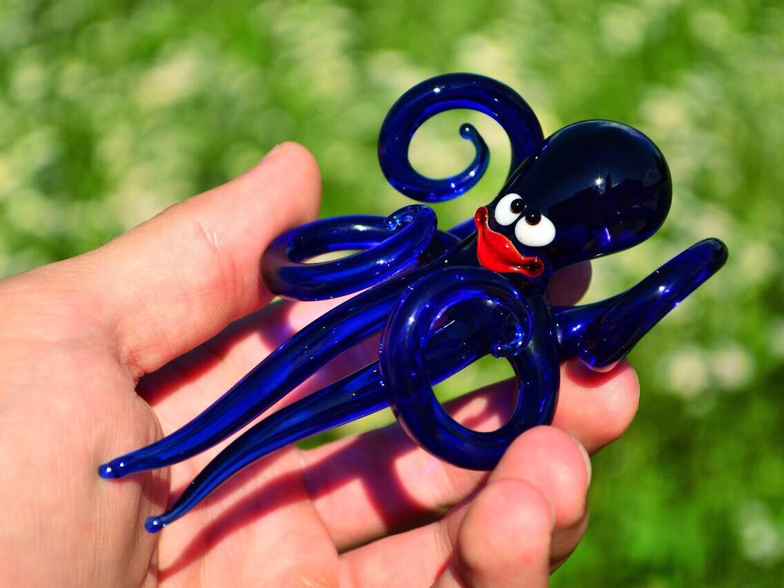 Blue Glass Octopus Figurine Octopus Small Animals Glass | Etsy
