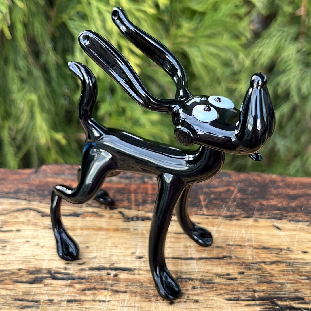 Black Glass Dog Figurine – Blown Glass Puppy – Small Dog Decor – Shelf ...