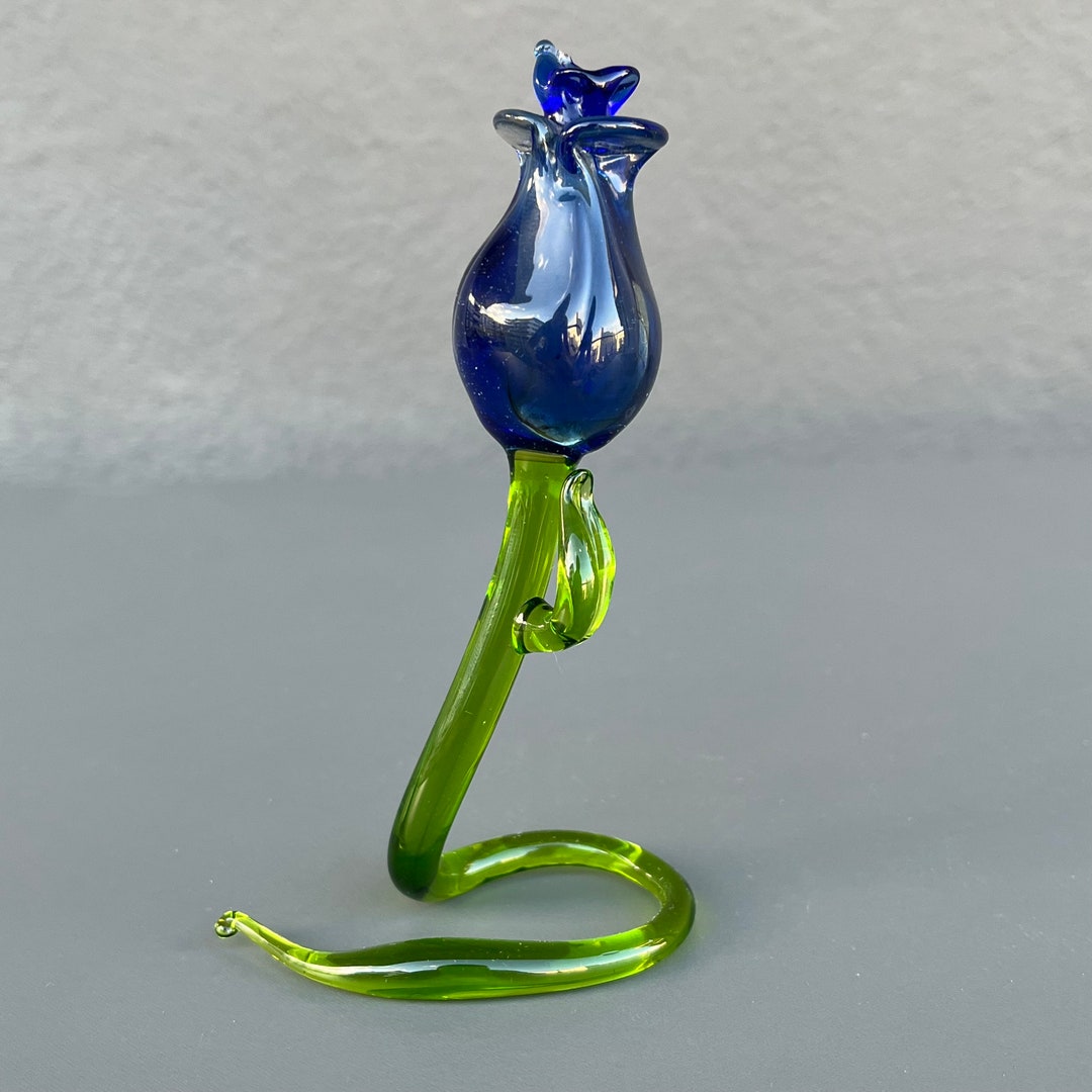Blue Glass Rose Figurine Love Forever Glass Rose Stand Gift for ...