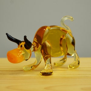 Glass Cow Figurine Statue Big Glass Cow Blown Miniature Yellow Cows ...