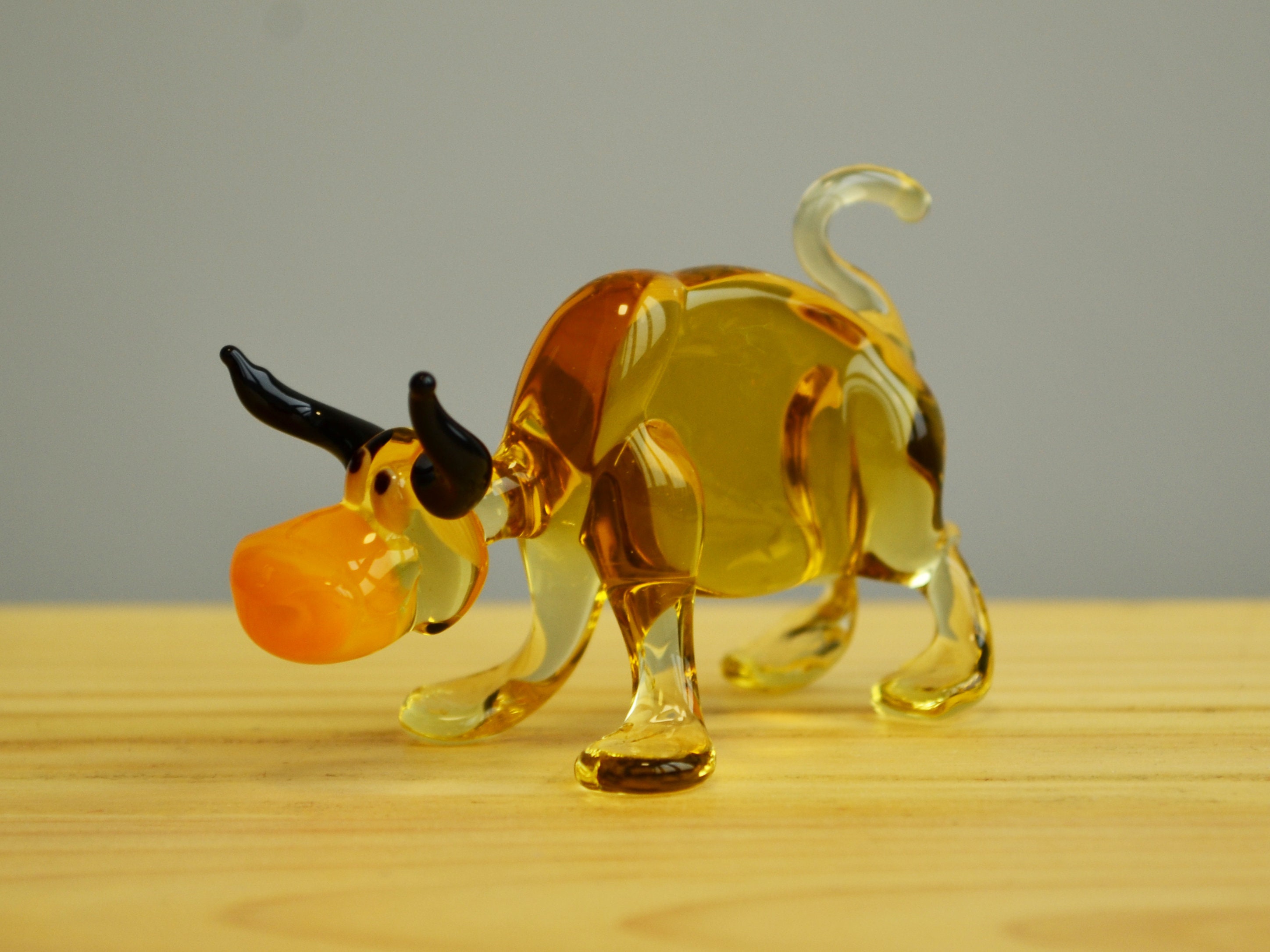 Glass Cow Figurine Statue Big Glass Cow Blown Miniature Yellow | Etsy