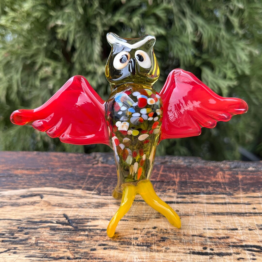 Blown Glass Owl Figurine – Art Glass Owl Sculpture – Handmade Glass ...