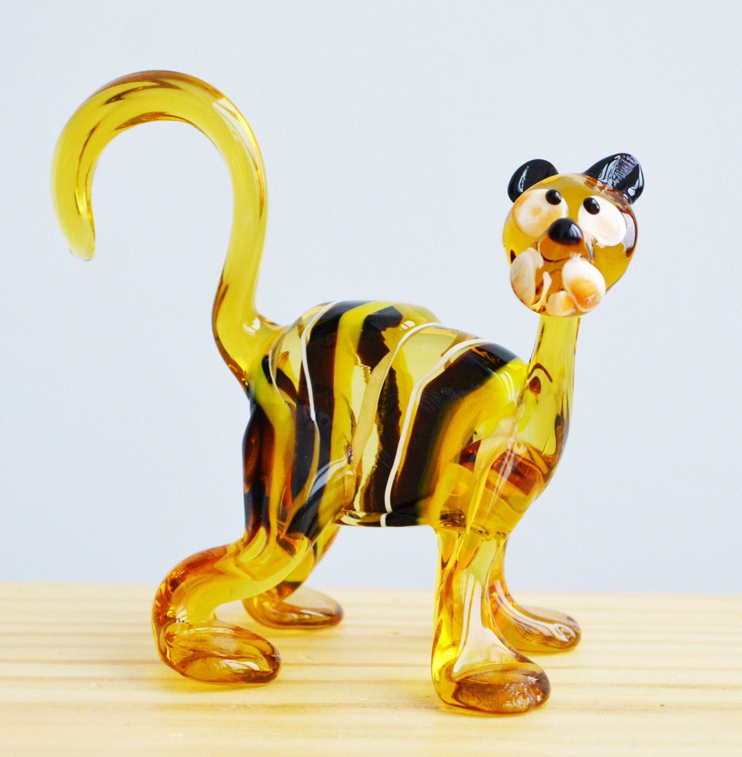 Art Glass Tiger Figurine Hand Blown Yellow Tiger Animals Tiger ...