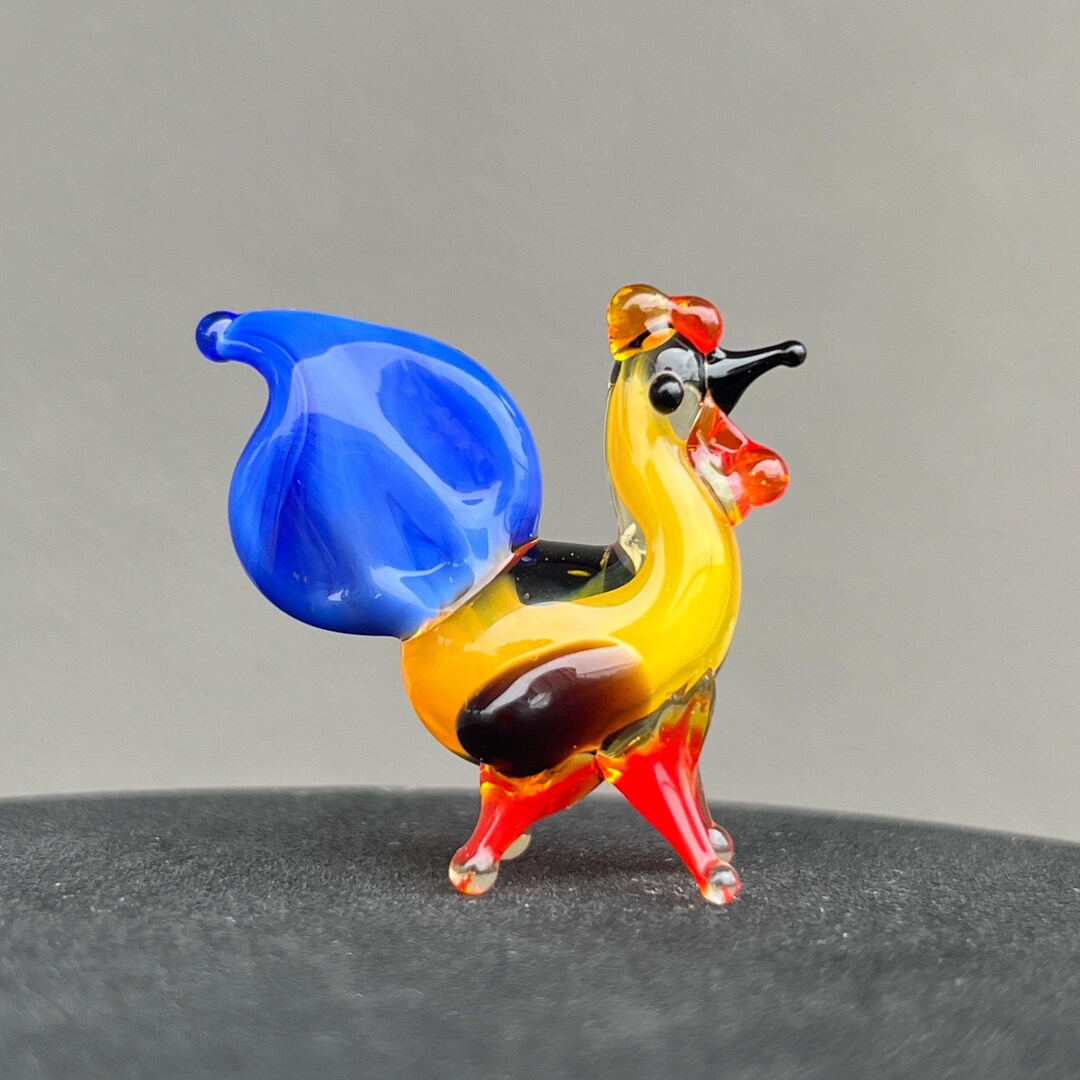 Mini Glass Chicken Figurine – Blown Glass Chicken Sculpture – Tiny ...