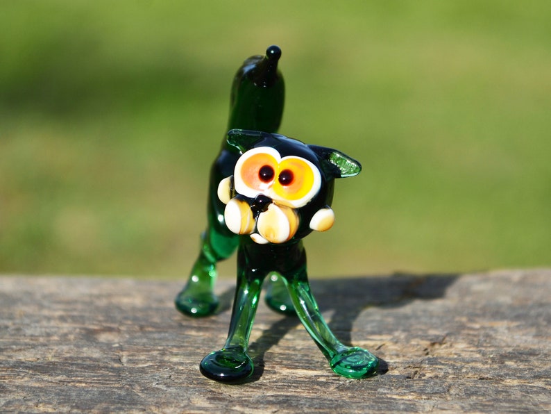 Green Glass Cat Figurine Cat Animals Glass Cat Miniature Art - Etsy
