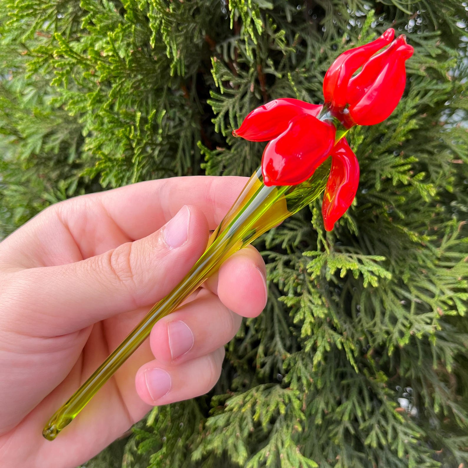 Red Glass Iris Flower Figurine – Blown Glass Sculpture – Murano Style ...
