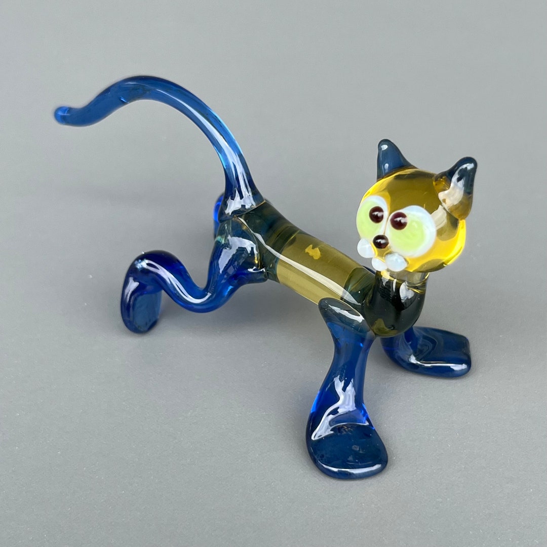 Glass Cat Figurine Glass Animals Kitten Miniature Blue Glass Murano ...