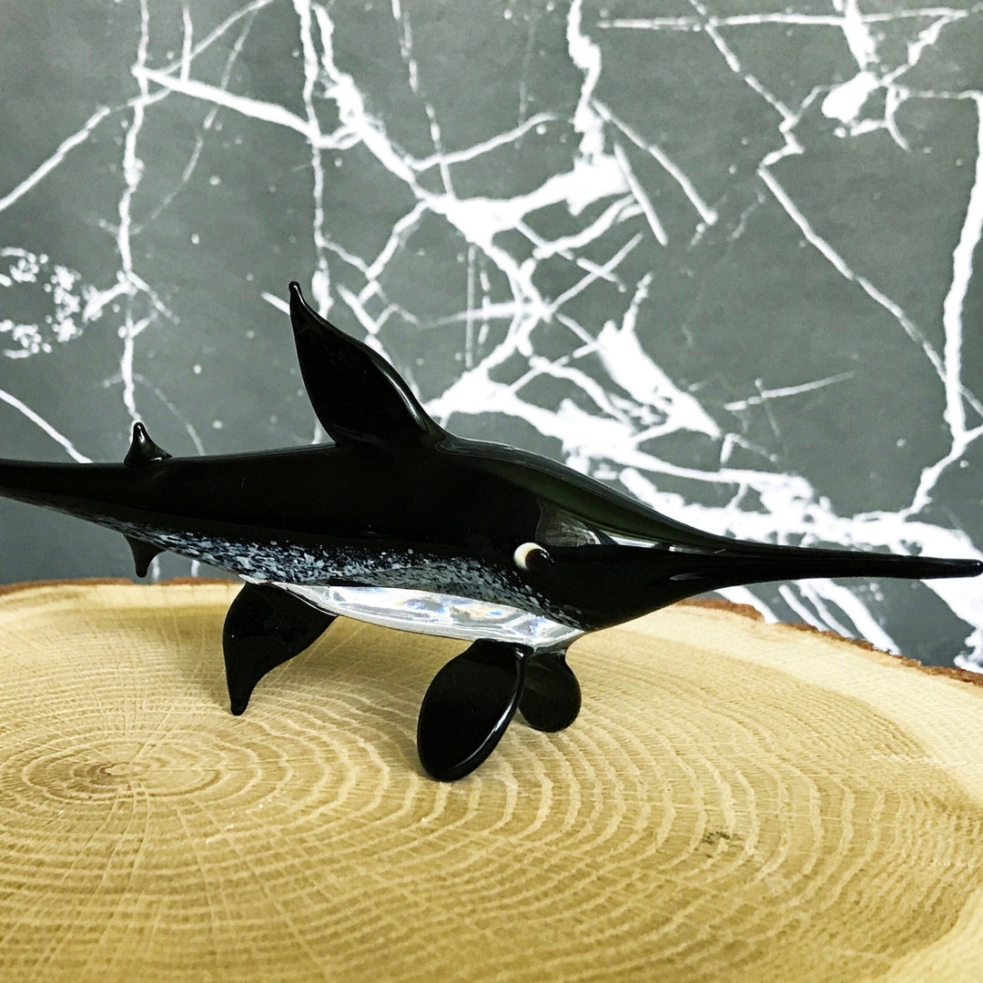 Black Glass Fish Figurine Sea Animals Glass Blowing Swordfish Miniature ...