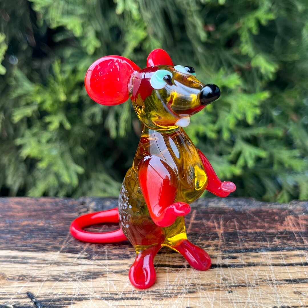 Red Glass Mouse Figurine, Tiny Miniature Hand-blown Art Glass Animals ...