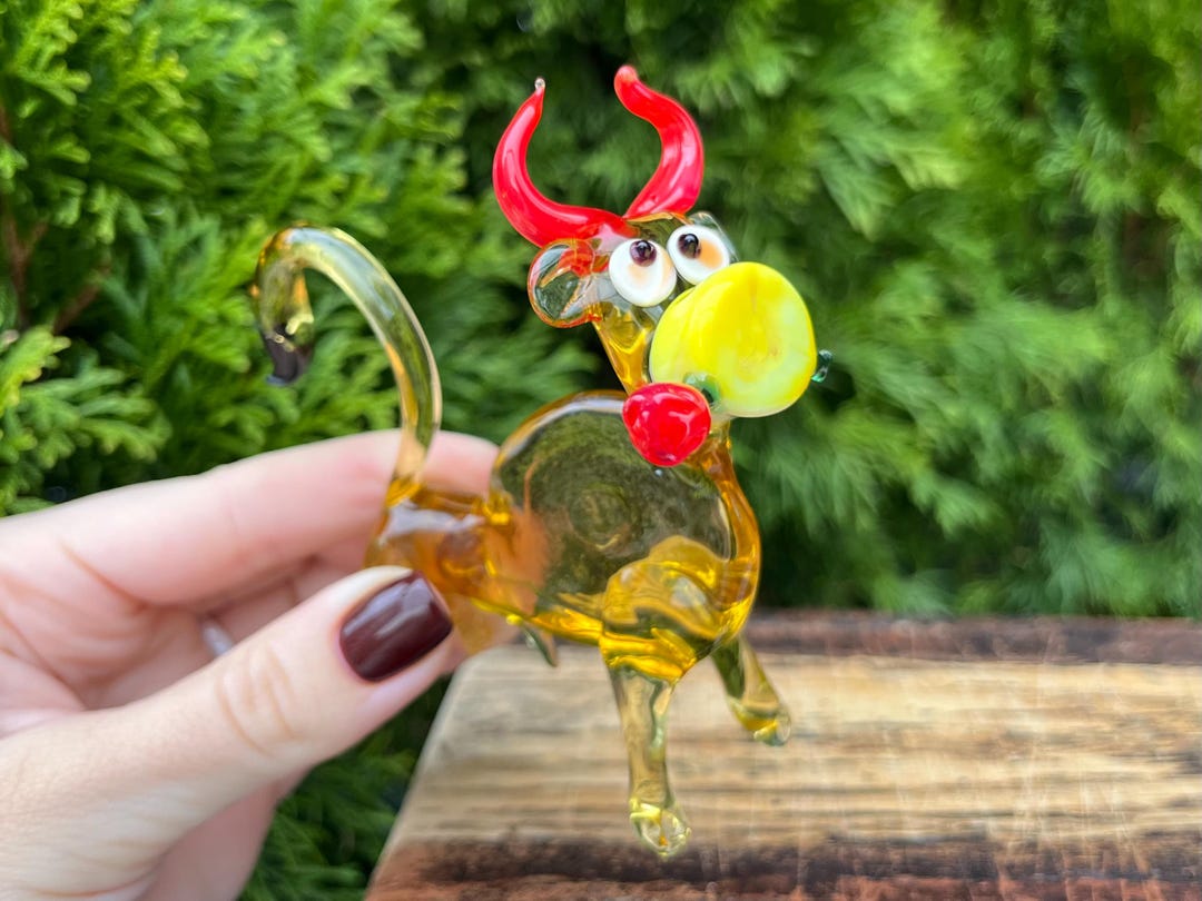 Blown Glass Bull Figurine: Handmade Miniature Animal Sculpture - Etsy