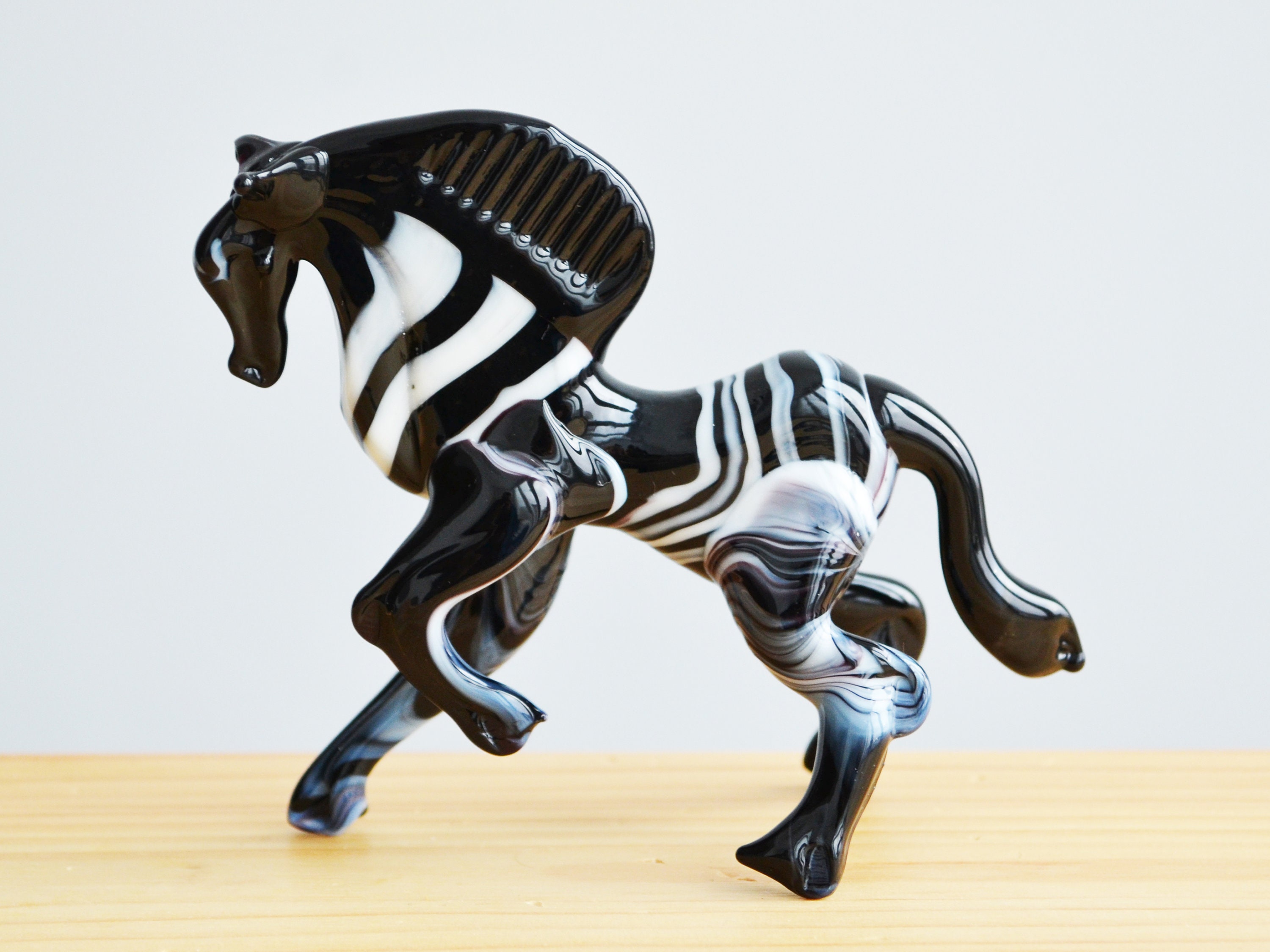 Art Glass Zebra Sculpture Black Glass Zebra Figurine Blown - Etsy