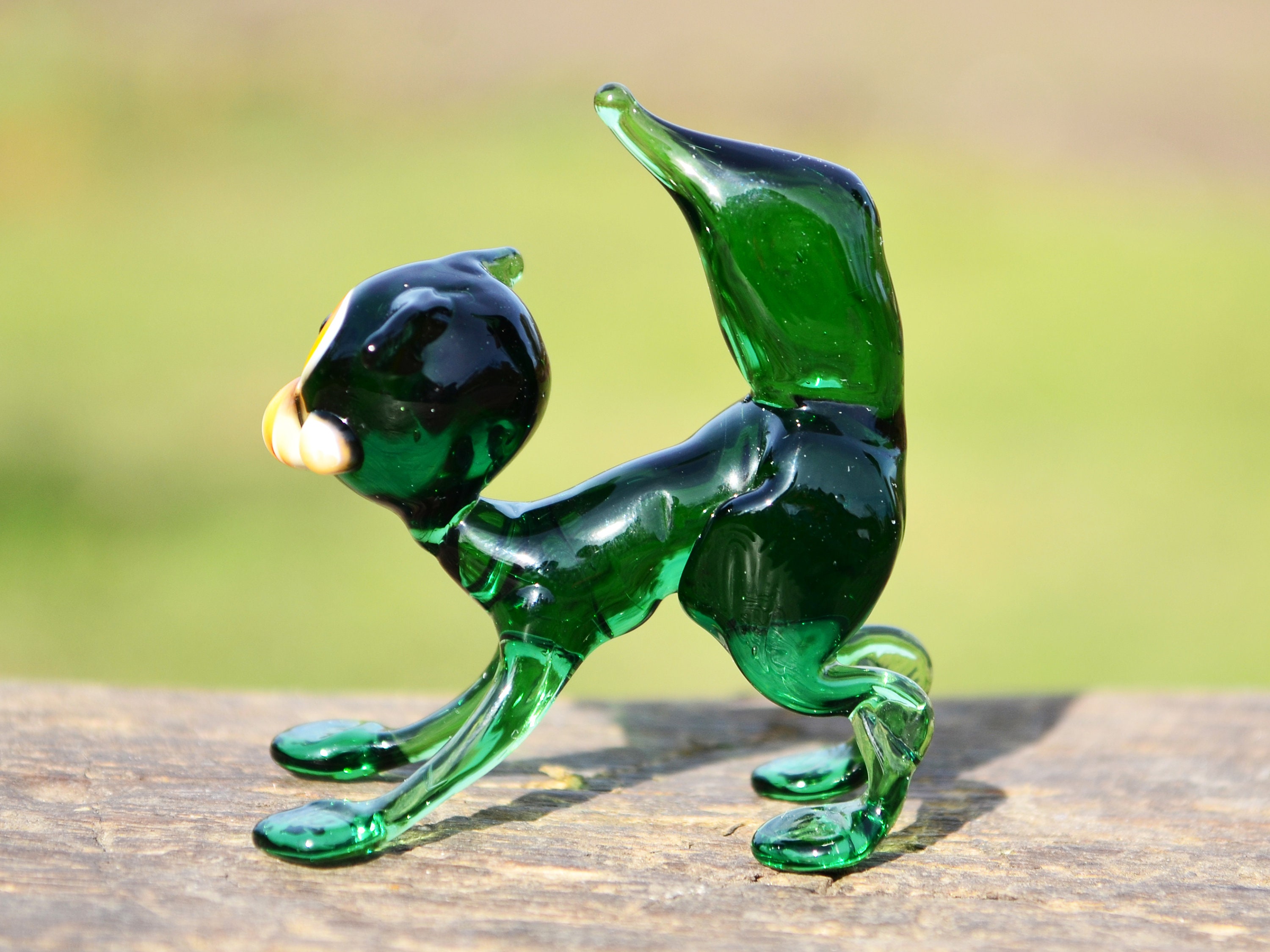 Green Glass Cat Figurine Cat Animals Glass Cat Miniature Art - Etsy