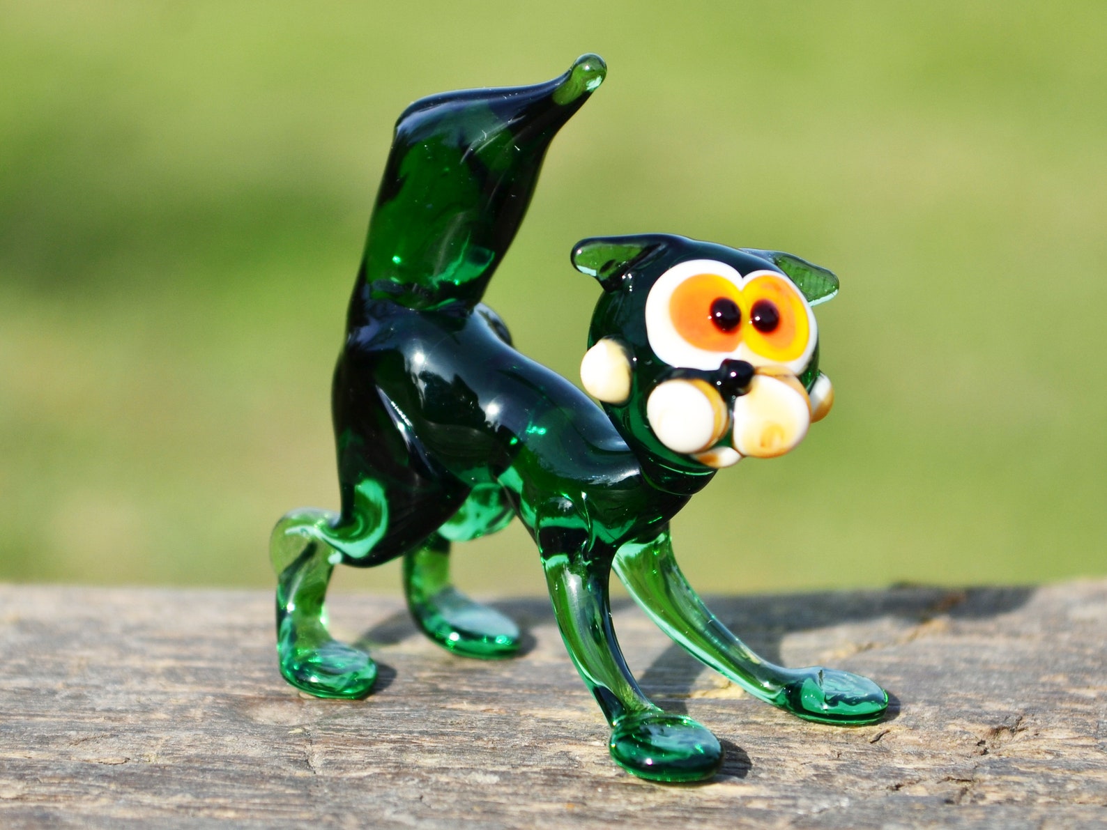 Green Glass Cat Figurine Cat Animals Glass Cat Miniature Art - Etsy