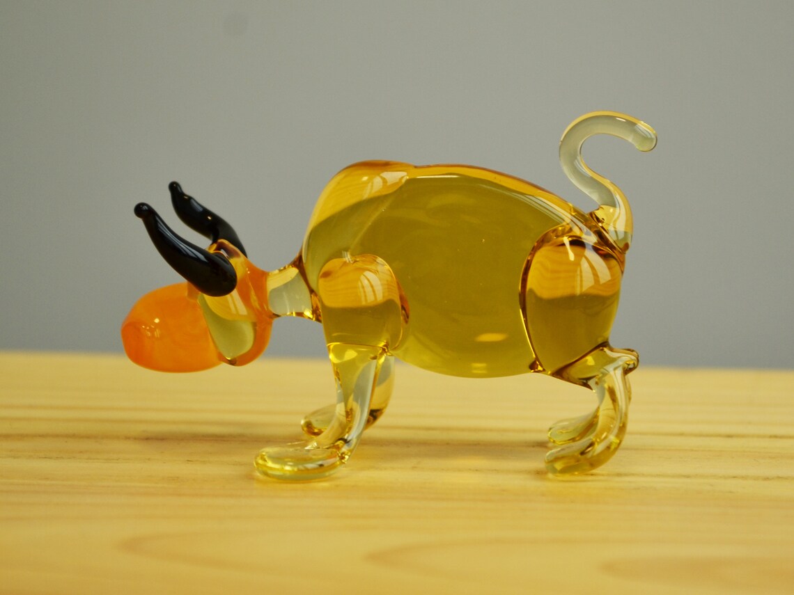 Glass Cow Figurine Statue Big Glass Cow Blown Miniature Yellow - Etsy