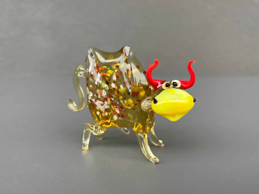 Glass Cow Figurine Blown Glass Animals Cow Sculpture Cow Miniatures Cow ...