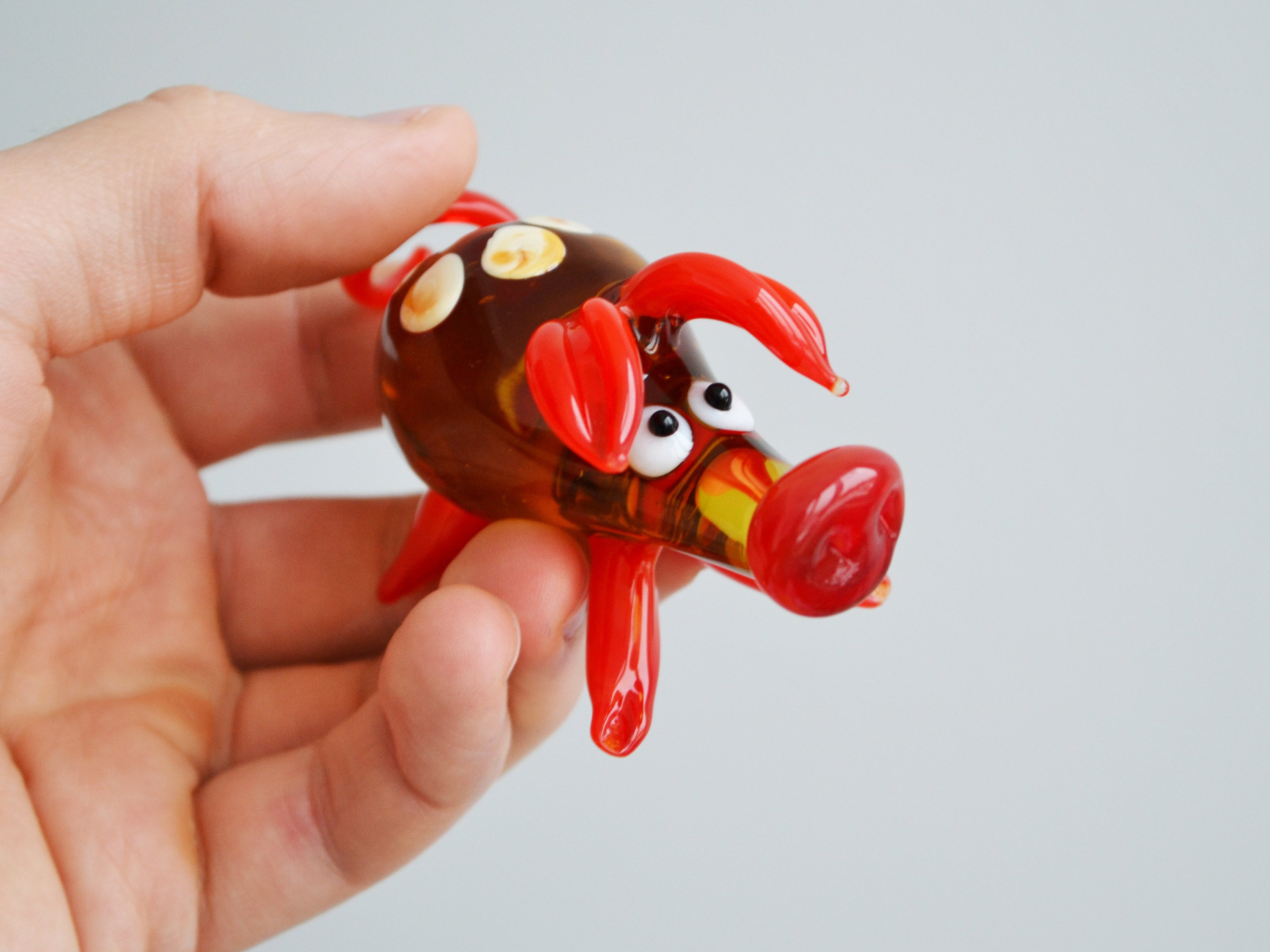 Red Glass Pig Figurine Animals Glass Pig Miniature Art Glass | Etsy