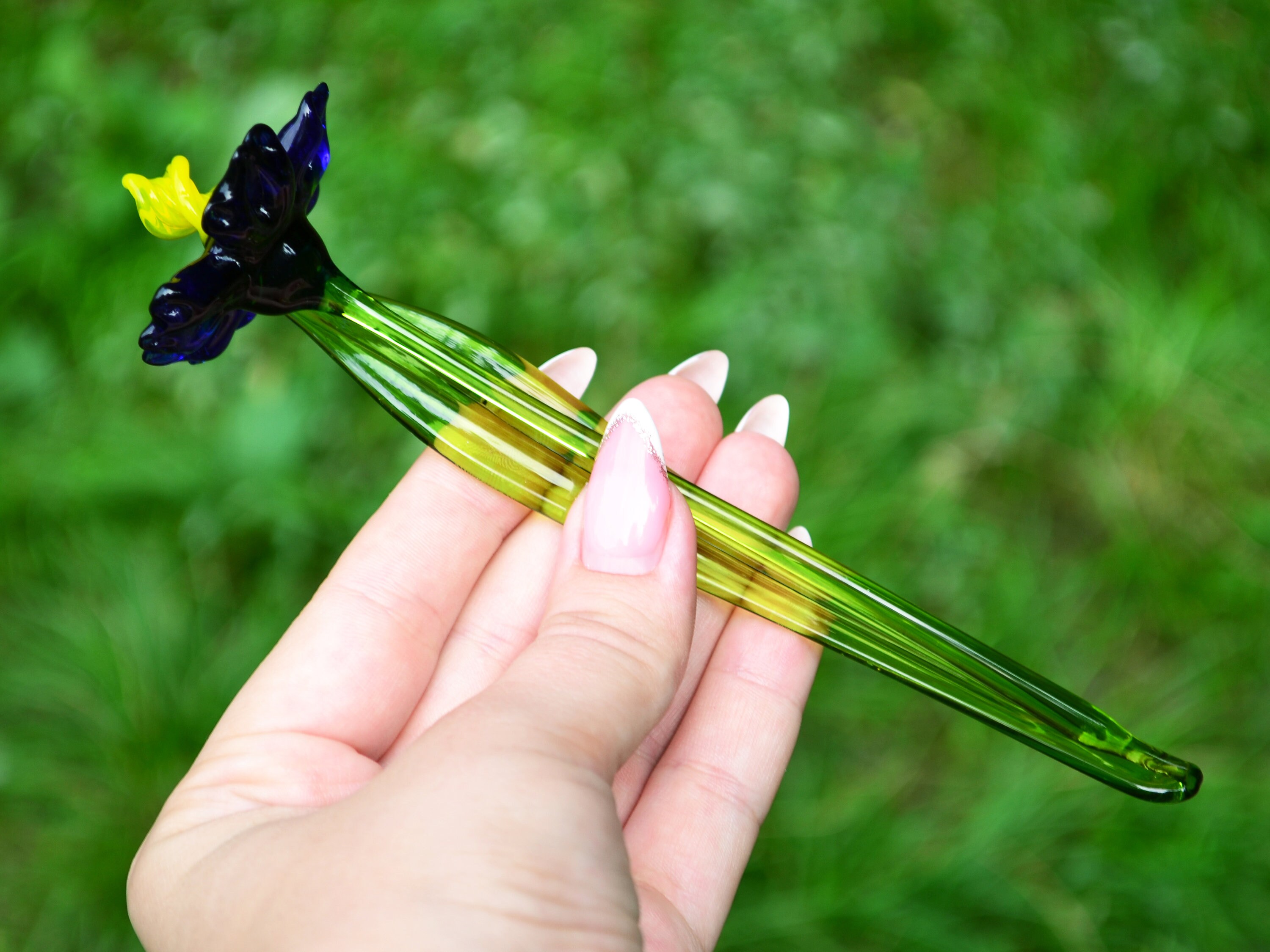 Blue Glass Flowers Figurine Blown Flower Sculpture Art Glass | Etsy