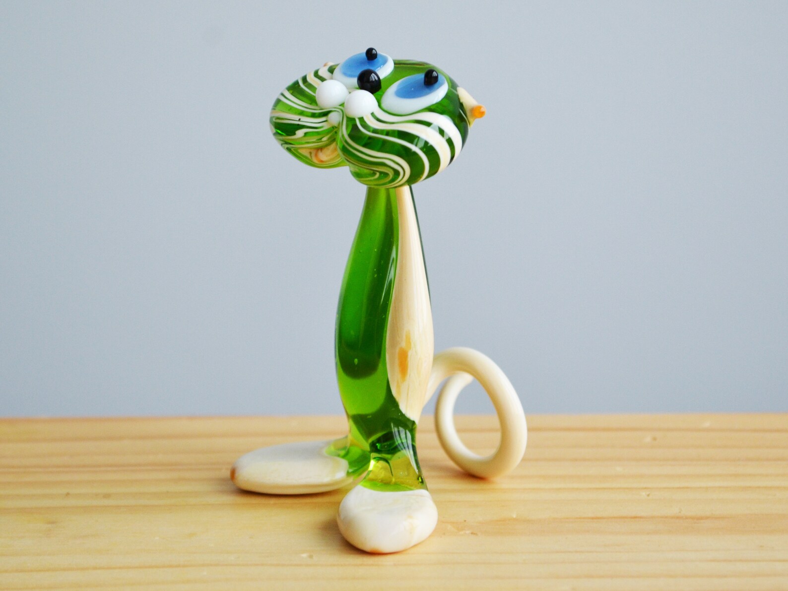 Green Glass Cat Figurine Cat Animals Glass Cat Miniature - Etsy