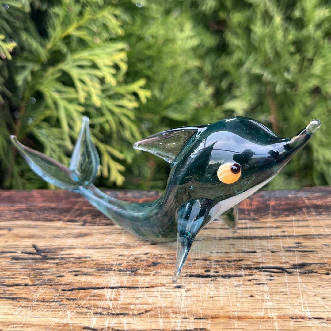 Blue Glass Dolphin Figurine – Murano Style Dolphin Sculpture – Art ...